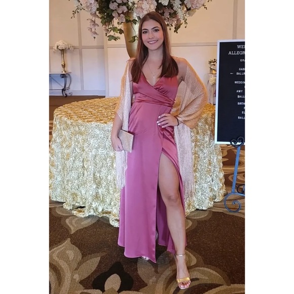 Lulu's | Dresses | Nwot Lulus Outstanding Elegance Deep Rose Satin Surplice Maxi Dress Medium ...